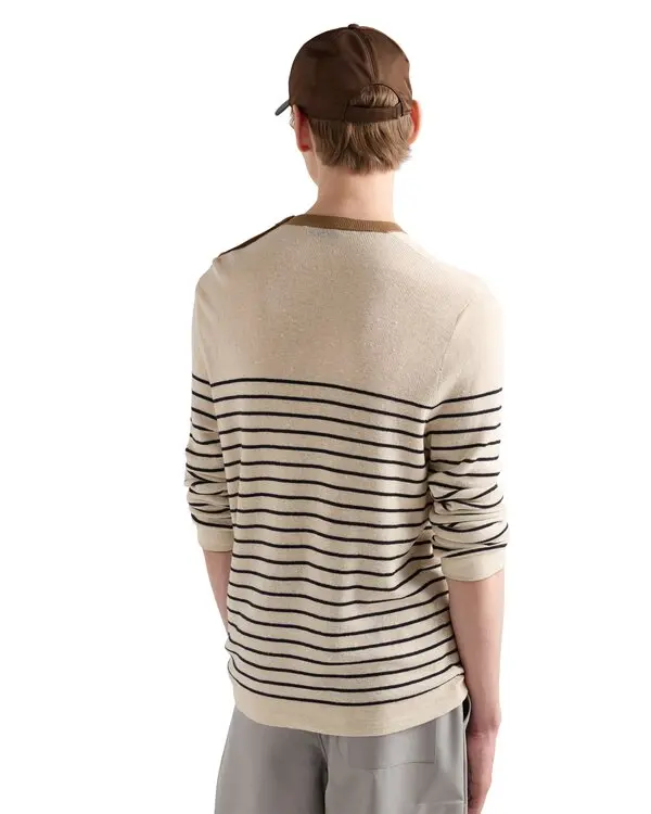 Prada Striped Linen And Cotton Sweater - Neutral