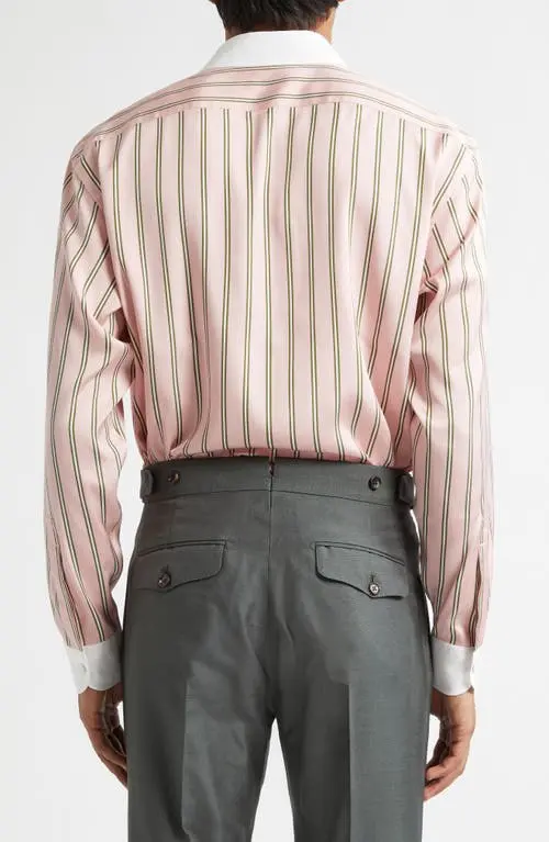 TOM FORD Fluid Fit Oxford Stripe Silk Jacquard Button-up Shirt