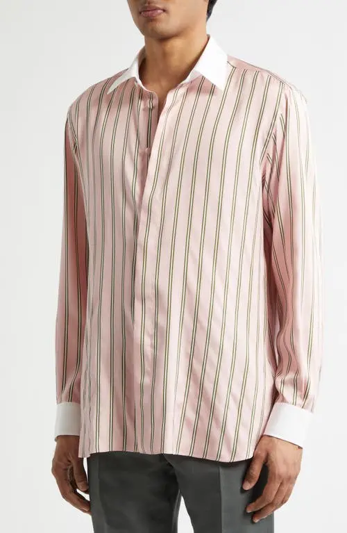 TOM FORD Fluid Fit Oxford Stripe Silk Jacquard Button-up Shirt