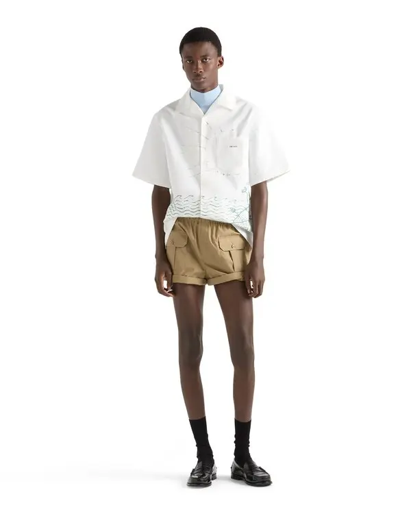 Prada Printed Cotton Bowling Shirt - Green
