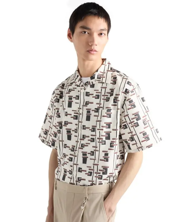 Prada Printed Cotton Blend Shirt - Neutral