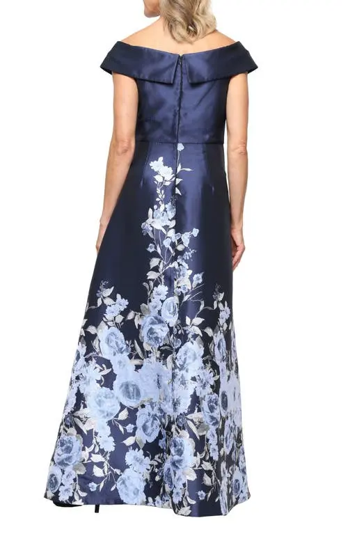 Alex Evenings Print Off-the-shoulder Gown