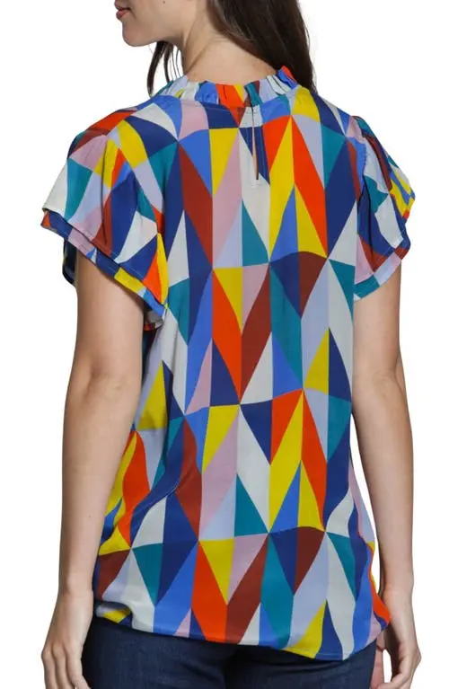 APNY Allover Print Flutter Sleeve Shirt - Blue Multi
