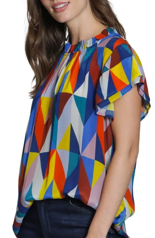 APNY Allover Print Flutter Sleeve Shirt - Blue Multi
