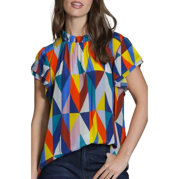 APNY Allover Print Flutter Sleeve Shirt - Blue Multi