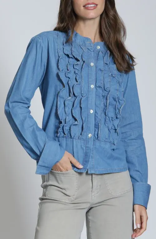 APNY Ruffle Placket Denim Shirt - Indigo