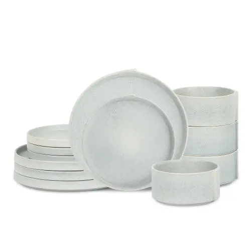 STONE + LAIN Bao Stoneware 12-piece Dinnerware Set - Blue-grey
