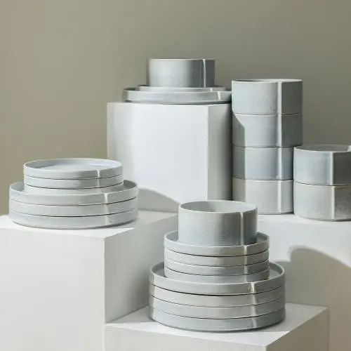 STONE + LAIN Bao Stoneware 12-piece Dinnerware Set - Blue-grey