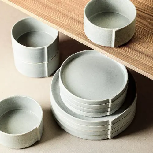 STONE + LAIN Bao Stoneware 12-piece Dinnerware Set - Blue-grey