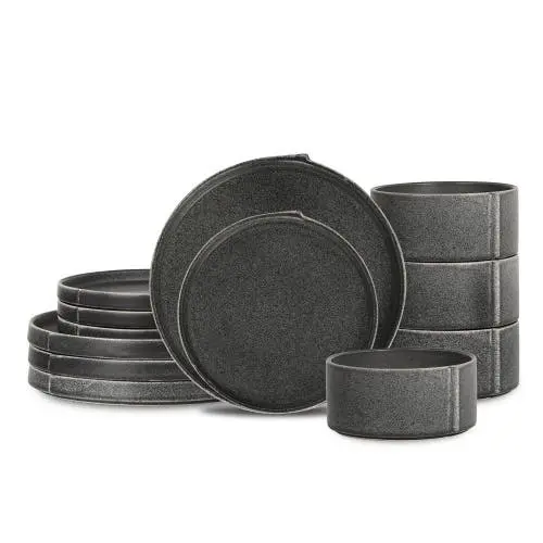 STONE + LAIN Bao Stoneware 12-piece Dinnerware Set - Charcoal