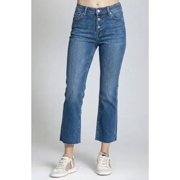 APNY Raw Hem Straight Leg Jeans - Medium Indigo