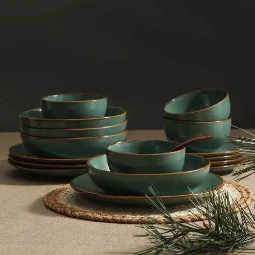 STONE + LAIN Brasa Stoneware 16-piece Dinnerware Set - Green