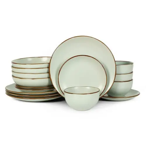 STONE + LAIN Brasa Stoneware 16-piece Dinnerware Set - Light Green