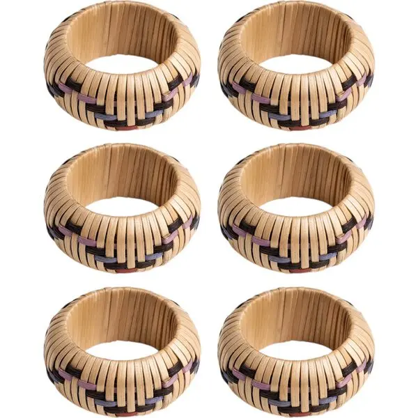 ZSA ZSA ZSU Lotus Wood Napkin Ring Set Of 6 - Red