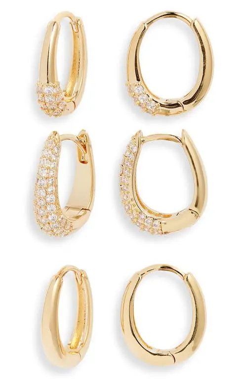 Nordstrom Set Of 3 Hoop Earrings - Clear- Gold