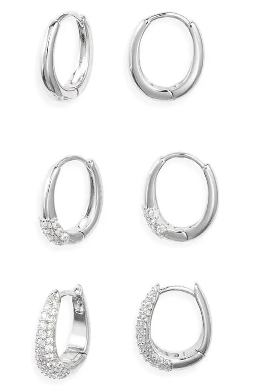 Nordstrom Set Of 3 Hoop Earrings - Clear- Silver