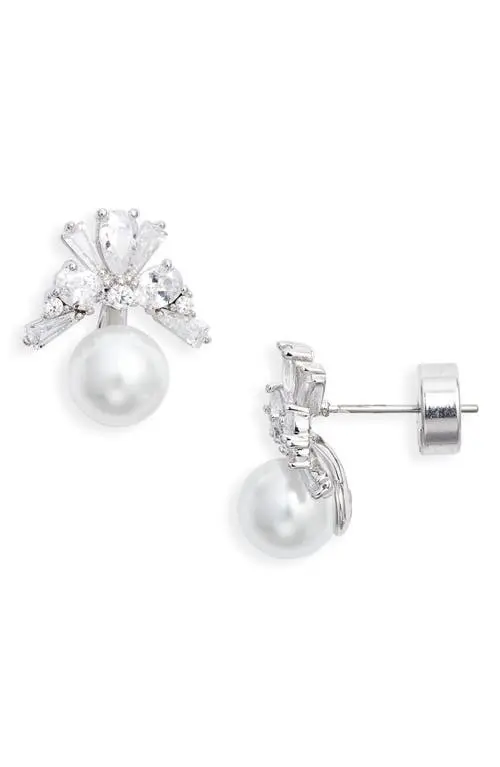 Nordstrom Cubic Zirconia And Faux Pearl Stud Earrings - Clear White Silver