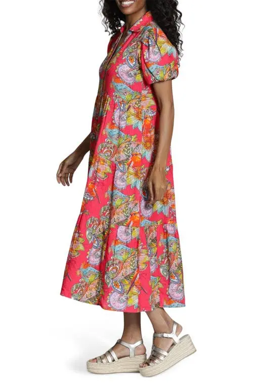 APNY Floral Print Puff Sleeve Shirtdress - Pink Multi