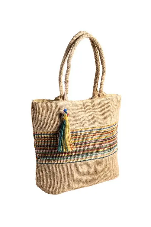 ZSA ZSA ZSU Kolkata Handcrafted Jute Tote 13x12x4