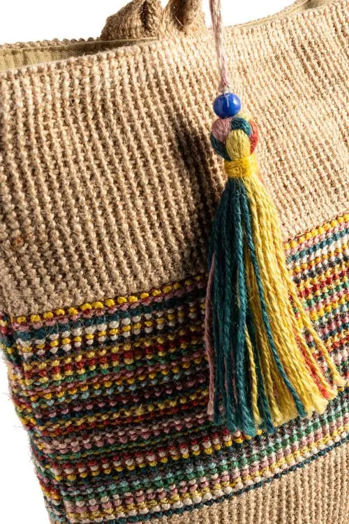 ZSA ZSA ZSU Kolkata Handcrafted Jute Tote 13x12x4