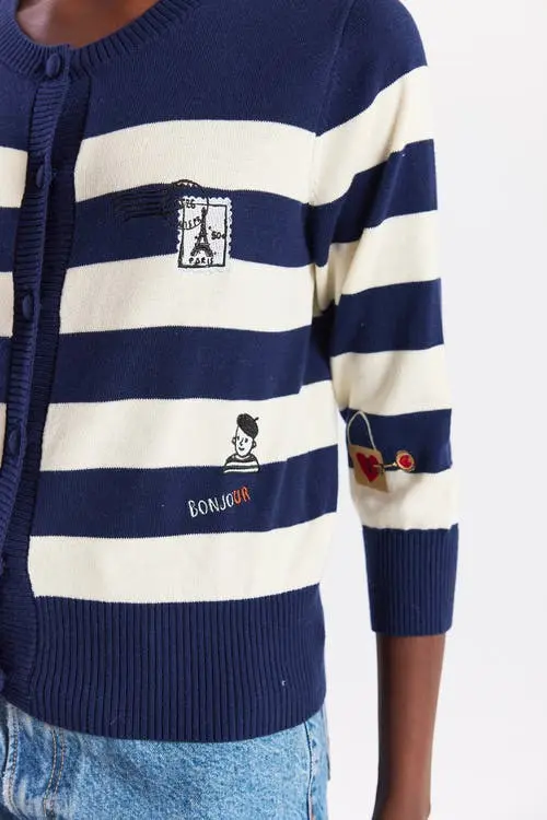 WISPR Striped Cropped Cardigan