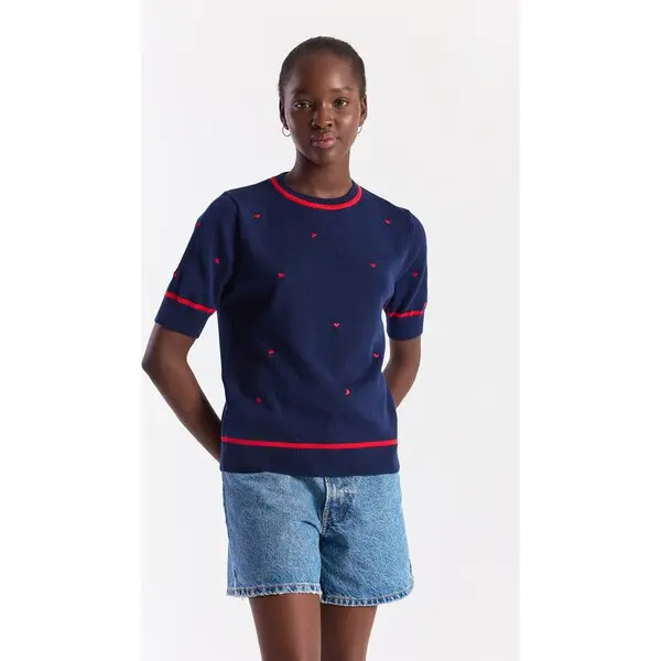 WISPR Embroidered Knit Top - Navy/red