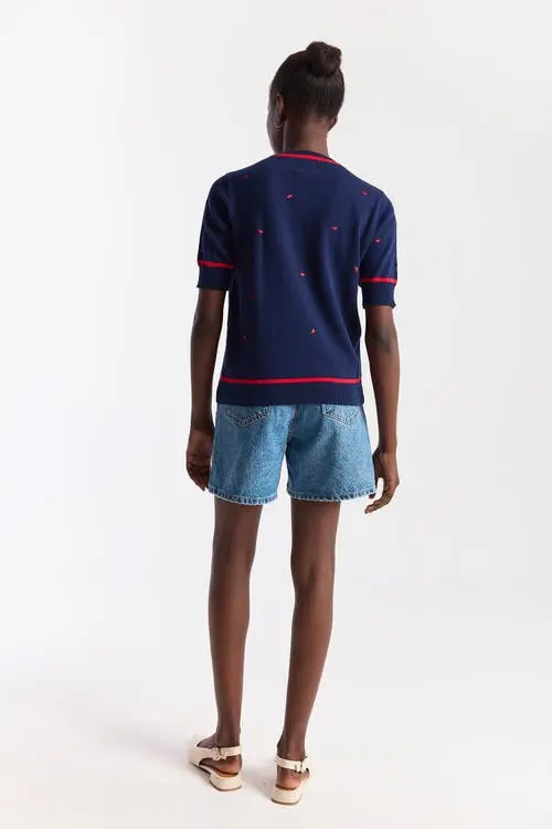 WISPR Embroidered Knit Top - Navy/red