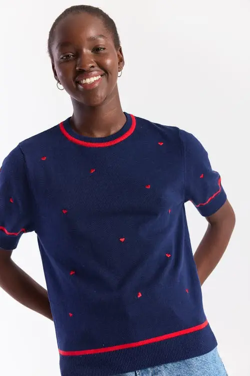 WISPR Embroidered Knit Top - Navy/red