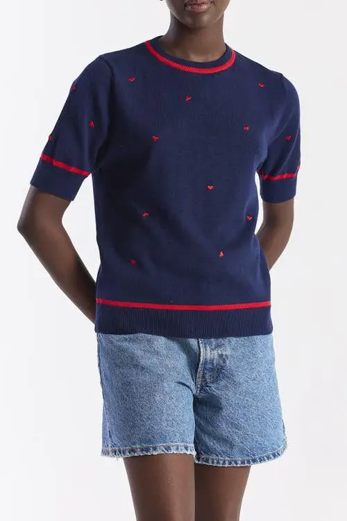 WISPR Embroidered Knit Top - Navy/red