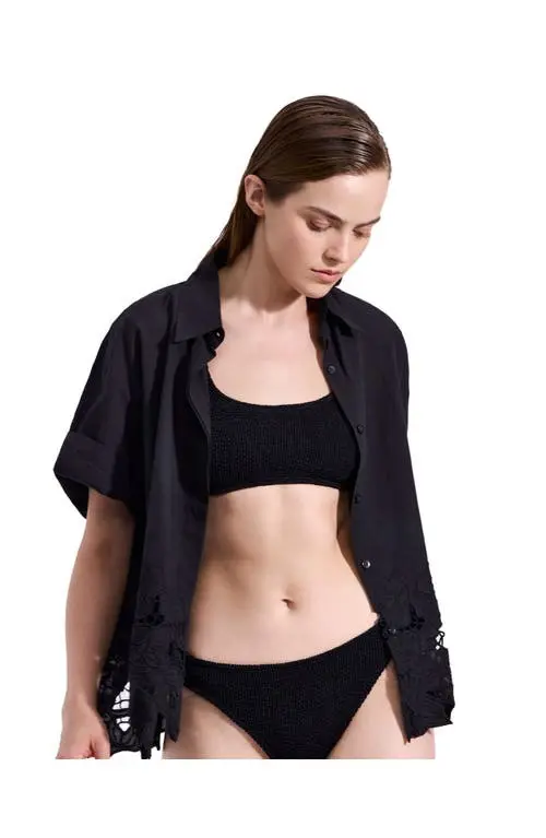 LUMA GOTTEX Amalfi Lace Button-down Shirt - Black