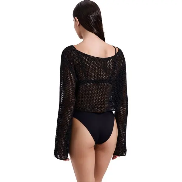 LUMA GOTTEX Monaco Net Crochet Crop Top Cover-up - Black