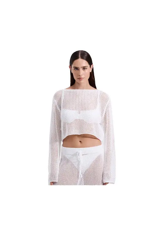 LUMA GOTTEX Monaco Net Crochet Crop Top Cover-up - Off-white