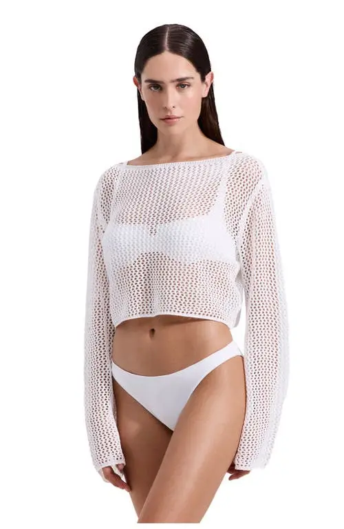 LUMA GOTTEX Monaco Net Crochet Crop Top Cover-up - Off-white