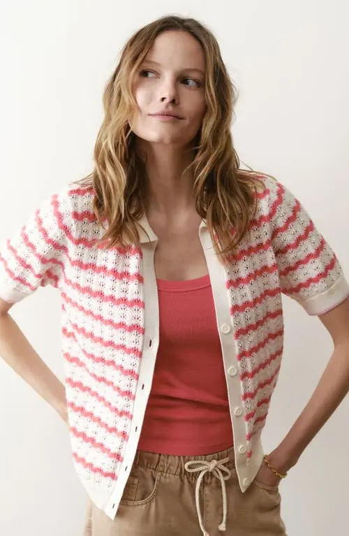 Marine Layer Piper Stripe Pointelle Stitch Cotton Button-up Shirt - Warm Wave