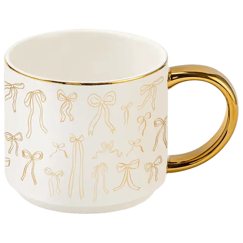 SWEET WATER DECOR Patterned 14 Oz Gold Handle Coffee Mug - Bows