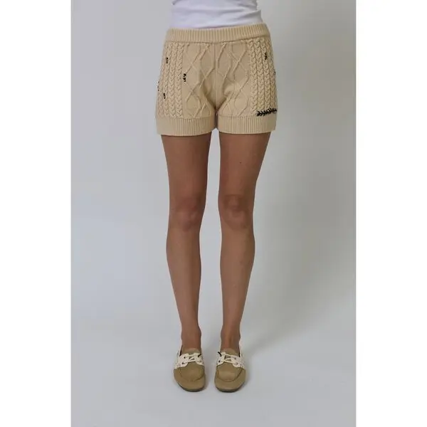 Central Park West Jaden Embroidered Cable-knit Shorts