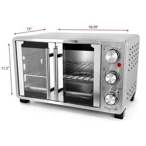 MEGACHEF French Door Multi-function Electric Toaster Oven With Temperature Control And Timer