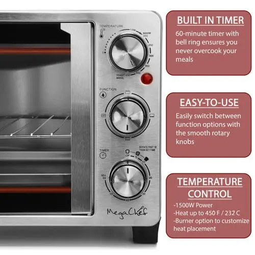 MEGACHEF French Door Multi-function Electric Toaster Oven With Temperature Control And Timer