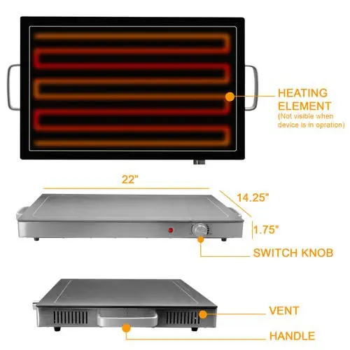 MEGACHEF Electric Warming Tray With Adjustable Temperature Control