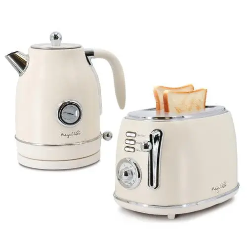 MEGACHEF Electric Tea Kettle And 2 Slice Toaster Combo - Cream