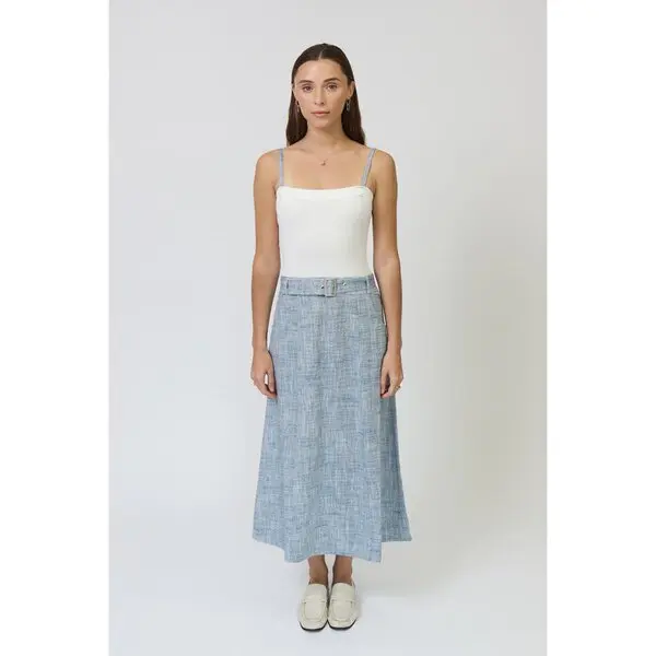 Central Park West Serena Belted Midi Dress - Blue