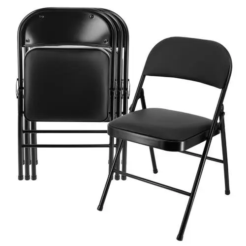 ELAMA 4 Piece Metal Folding Chair With Padded Seats - Black