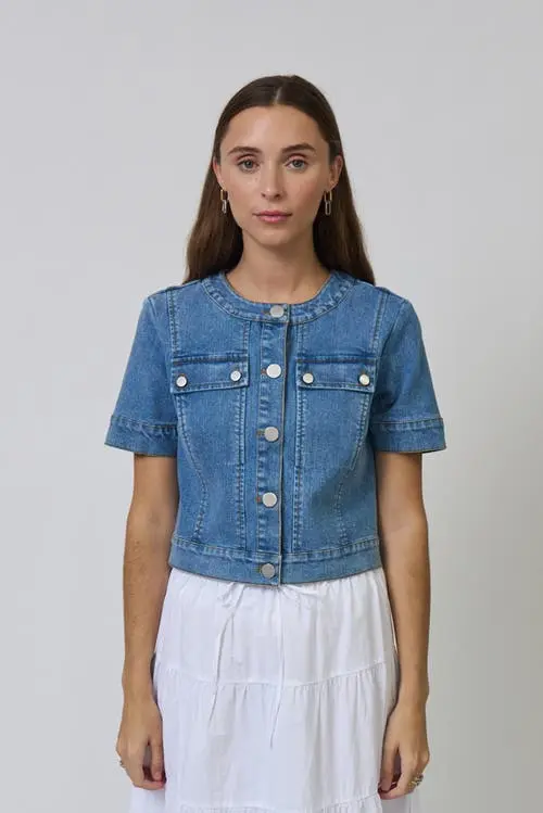 Central Park West Serena Short Sleeve Denim Jacket