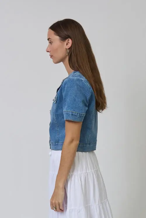 Central Park West Serena Short Sleeve Denim Jacket