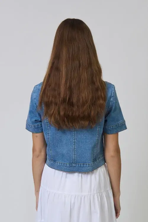 Central Park West Serena Short Sleeve Denim Jacket