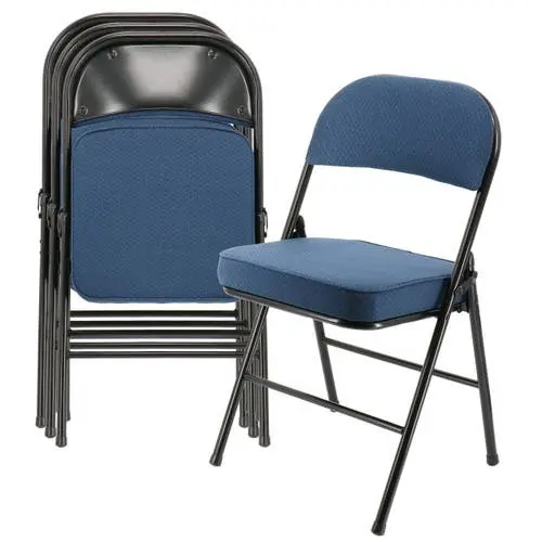 ELAMA 4 Piece Metal Folding Chair With 2.2 Inch Padded Seats - Dark Blue