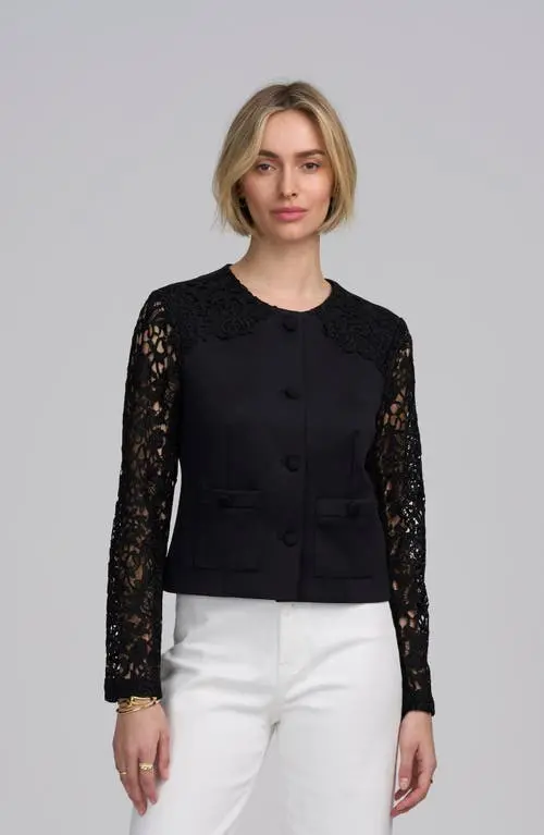 ELLE COLLECTION Lace Satin Jacket - Black