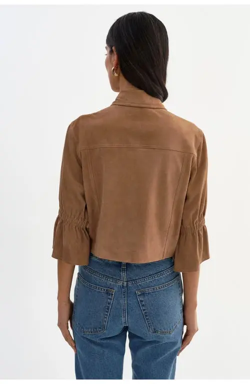 LAMARQUE Suede Ruffle Sleeve Shirt Jacket - Latte