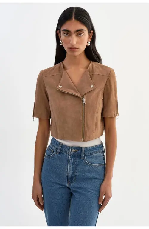 LAMARQUE Kirsi S | Suede Cropped Jacket - Latte