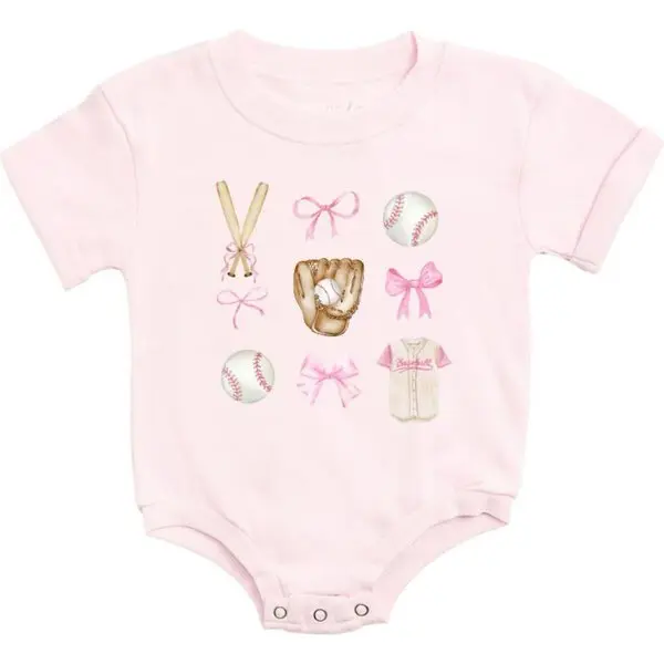 SWEET WINK Baseball Cutie Short Sleeve Romper - Ballet Pink